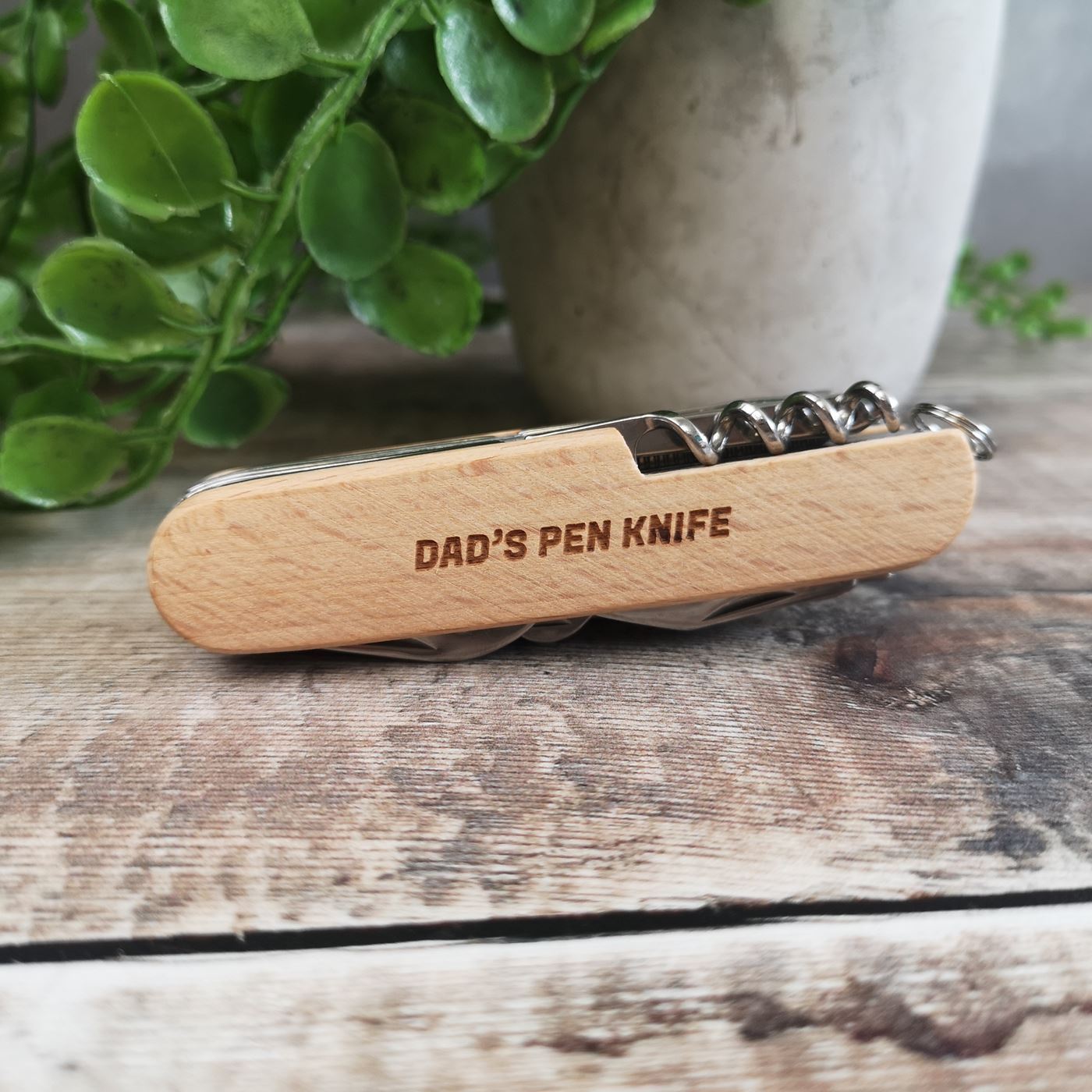 Personalised Stainless Steel Pocket Knife With Beech Wood Handle - Pla ...