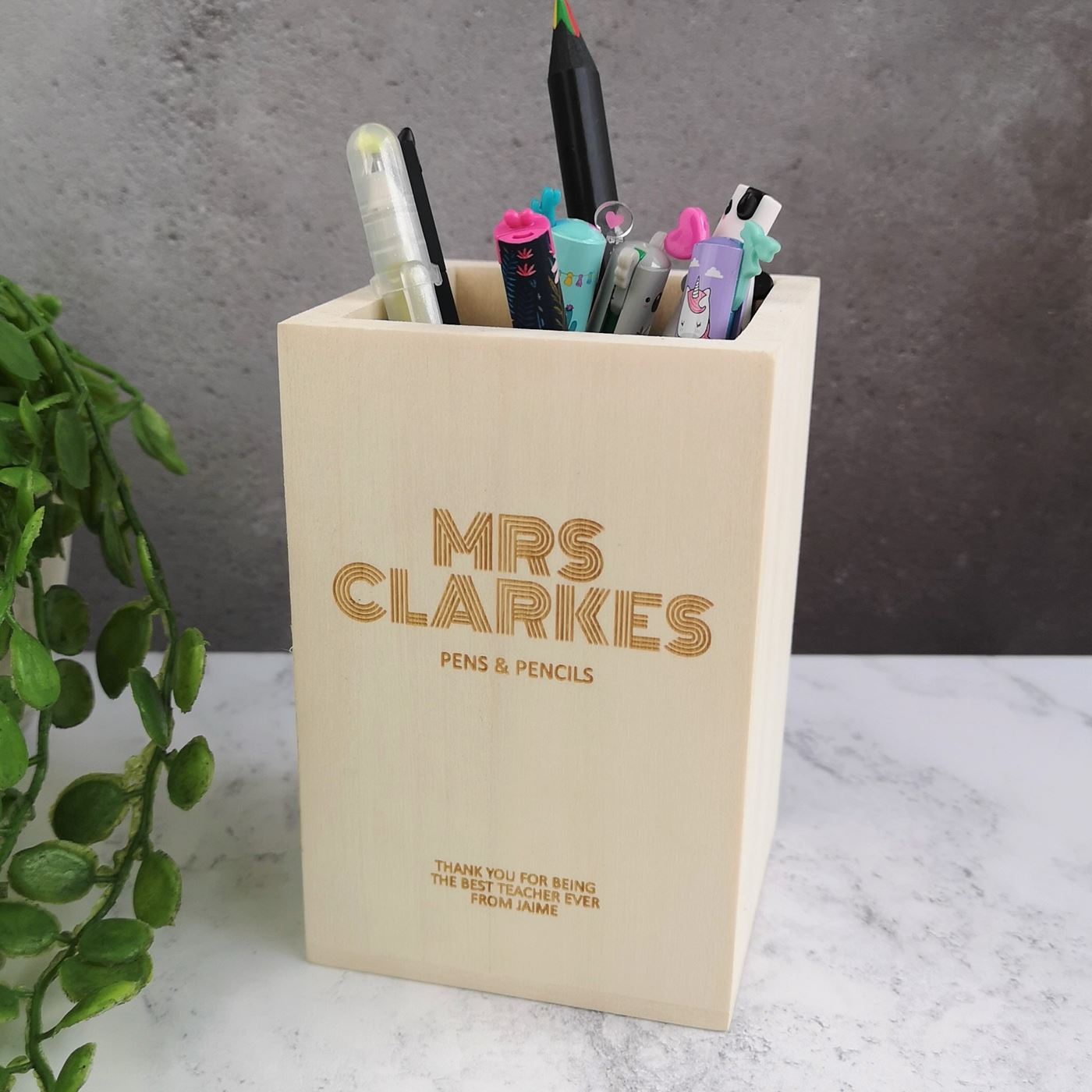 Personalised Wooden Pen Pot - Teacher – Custom Gift Co