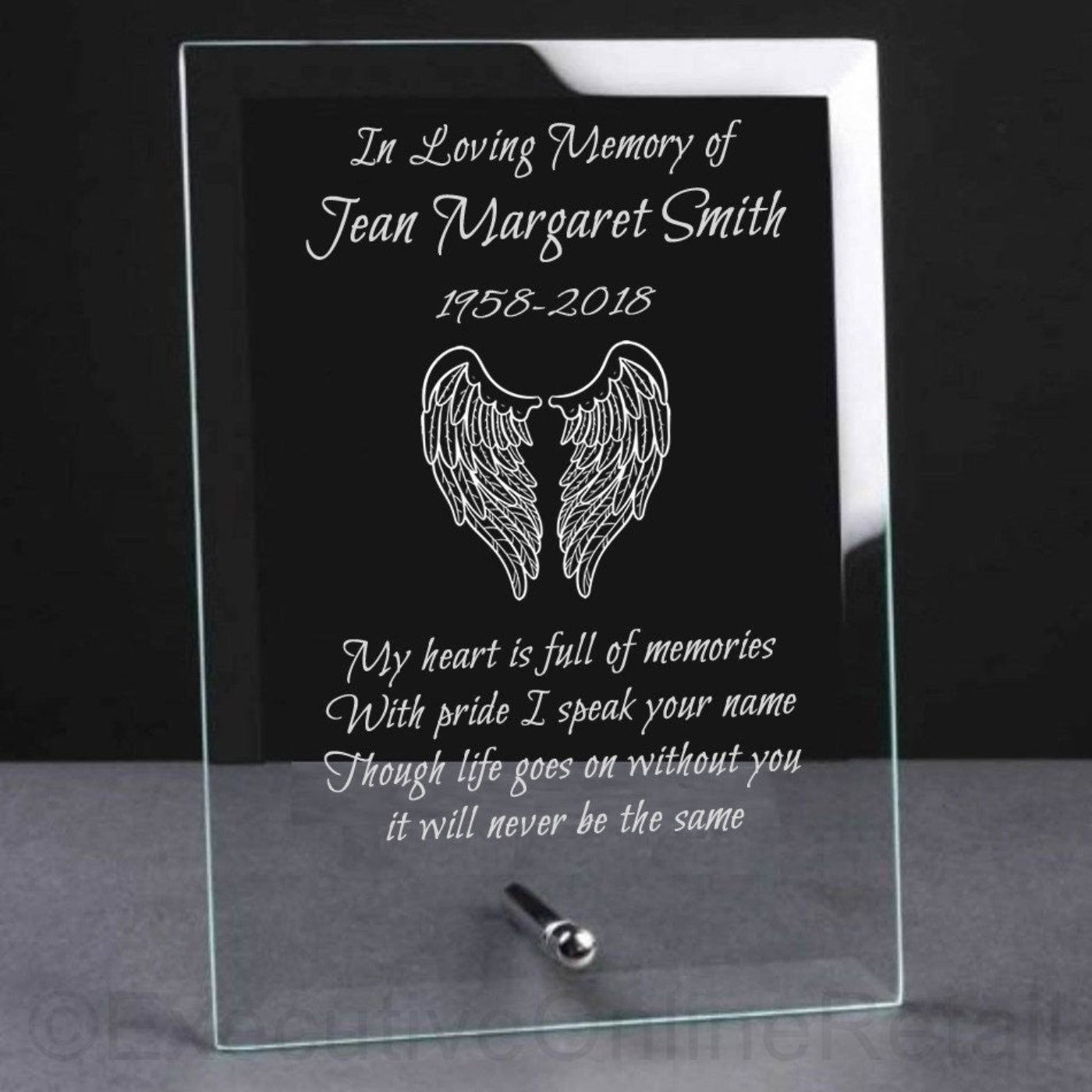 Engraved Glass Memorial Plaque - In Loving Memory With Wings – Custom ...